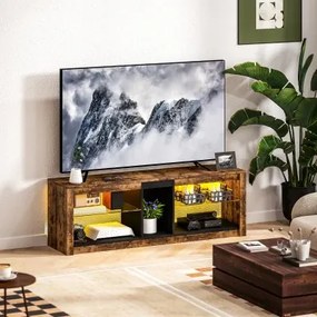 HOMCOM TV nábytek s LED světly a dálkovým ovládáním, otevřené police a přihrádky, 140x35x47 cm, hnědý