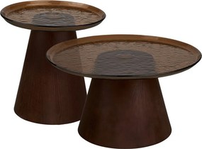 Tmavě hnědý kulatý konferenční stolek se skleněnou deskou ø 80 cm Orvieto – House Nordic