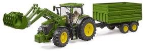 Bruder Traktor John Deere 7R 350 s čelním nakladačem a tandemovým přepravním přívěsem