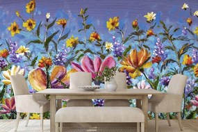 Tapeta barevné květiny na louce - 375x250 cm