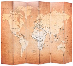 Skládací paraván 228 x 170 cm Mapa světa žlutá 245880