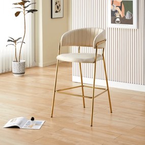 Designová barová židle, béžová Velvet látka/gold chrom zlatý, DASMIN TYP 2