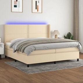 Box Spring Postel S Matrací A Led Textil Krémová Hladké s hřebíky 200 x 2