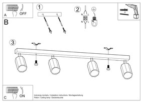 Bodové svítidlo Zeke, 4x dřevěné stínítko, (možnost polohování)