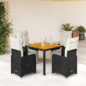 5dílný zahradní bistro set s poduškami černý polyratan 3277128