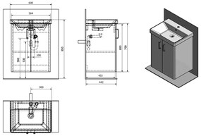SAPHO THEIA umyvadlová skříňka 56,4x70x44,2cm, 2xdvířka, bílá, TH062-3030