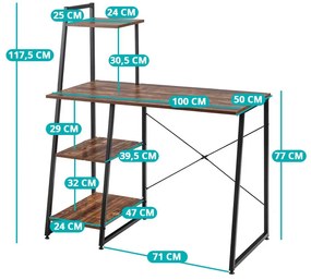 Kompaktní počítačový stůl, pracovní stanice se 4 policemi