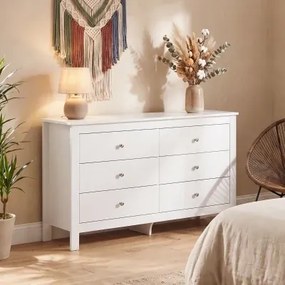 HOMCOM Komoda se 6 zásuvkami, příborník s hladce chodícími kolejnicemi pro ložnici, obývací pokoj nebo předsíň, 118 x 39,5 x 75,5 cm, bílá