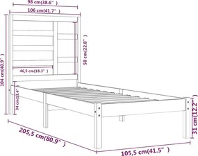 vidaXL Rám postele masivní dřevo 100 x 200 cm [3105786] Barva: Šedá