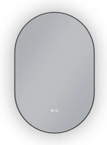 Erga Freya, oválné LED zrcadlo 60x90cm v černém kovovém rámu, 3 barvy světla, zadní osvětlení, vyhřívací podložka proti zapaření, ERG-V01-FREYA-6090-BK