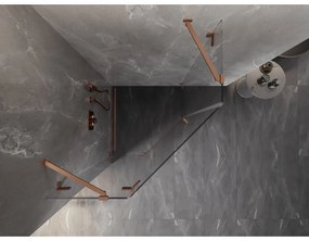 Mexen Lunar, Pětiúhelníkový sprchový kout Mexen Lunar naklápěcí doleva 100 x 100 cm, 8mm čiré sklo, profil měděná matná, 831-100L-100P-65-00-L