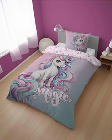 Detexpol Bavlněné ložní prádlo 160x200 cm pro teenagery s jednorožcem a nápisem Magic – DreamStyle – vzor 5576 A