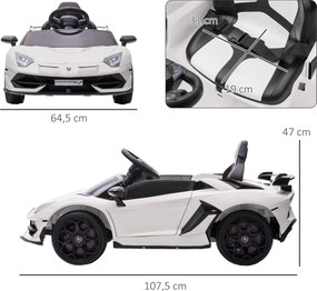 HOMCOM dětské elektrické autíčko 12V s dálkovým ovládáním 2.4G, MP3 přehrávačem, klaksonem a světlem pro děti od 3-5 let, bílé elektrické vozidlo | A…