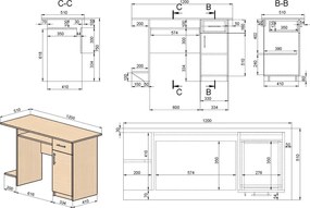 Pracovní stůl VIBER 1D1S bílá pravý