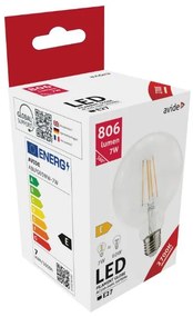 Prémiová retro LED žárovka E27 7W 806lm G95 teplá, filament, ekv. 60W, 3 roky