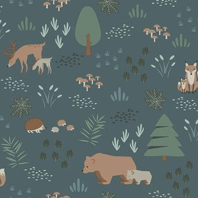 Modrá dětská vliesová tapeta Zvířátka v lese 139248, Forest Friends, Esta