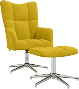 Relaxační křeslo se stoličkou hořčicově žluté samet 328135