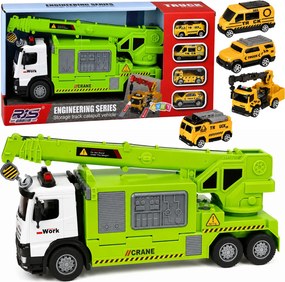 LEAN Toys Nákladní auto s jeřábem a přepravníkem vozidel – světla a zvuky – zelené