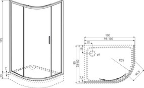 Novoterm Asymetrický sprchový kout NV-Solid RPA BL 80x100, černý/transparent - bez vaničky