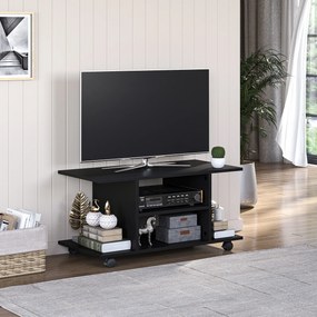 HOMCOM TV stolek, TV jednotka s policemi a uzamykatelnými kolečky, melaminový povrch 80x40x40 cm černá