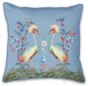 Pip Studio Flirting birds polštářek 53x53cm, modrý (stylový polštářek s povlakem z bavlněného perkálu)