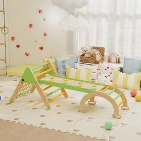AIYAPLAY 8v1 Montessori lezecký rám Indoor dřevěný lezecký trojúhelník s lezeckým obloukem, oboustranná skluzavka, zelená