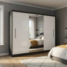 Šatní skříň s posuvnými dveřmi 232 cm se zrcadlem bílá matná  MES PRIMO SZP4/2/1B/2W1L/0/AL