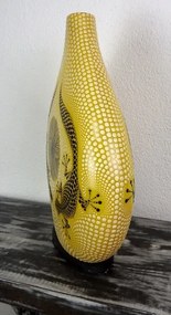 Stolní lampa žlutá GEKO, ručně malovaná, 40 cm, Indonésie