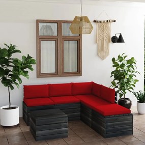 vidaXL 6dílná zahradní sedací souprava z palet + podušky borové dřevo [3061931] Barva: Červená