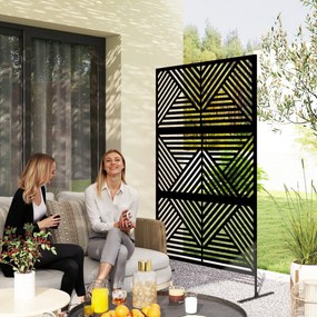 Dekorativní venkovní rozdělovací stěna Outsunny s diamantovými motivy a 2 nohama, vysoká ocelová zahradní stěna pro balkón a terasu, 122x45x198 cm, č…