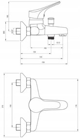 Deante Joko, nástěnná vanová baterie 150mm se spchovou sadou, chromová, BOJ_011M