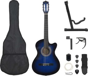 vidaXL 12dílný folkový akustický kytarový set se 6 strunami 38'' [70133] Barva: Modrá