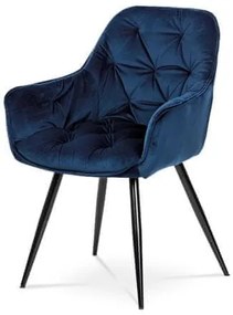 Autronic Moderní jídelní židle Jídelní židle, korálově modrá sametová látka, kovová čtyřnohá podnož, černý matn (DCH-421 BLUE4)