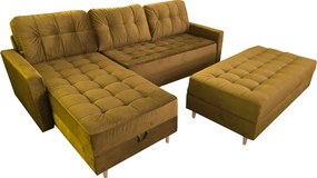 Rohová rozkládací sedací souprava do L LARGO, 220 cm, s úložným prostorem a multifunkčním taburetem Roh pohovky: Levý roh, Barva látky Kronos: Žlutá (Kronos 01)