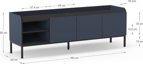 Modrý TV stolek 160x55x42 cm Adara – Marckeric