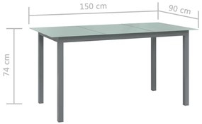 vidaXL Marketos Zahradní stůl světle šedý 150 x 90 x 74 cm hliník a sklo