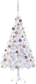 vidaXL Umělý vánoční stromek s LED a sadou koulí 120 cm 230 větviček [3077573] Barva: white and rose