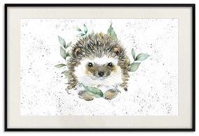 Plakát Ježek - roztomilé malované zvířátko a rostliny na puntíkatém pozadí