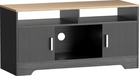 HOMCOM TV stolek ze dřeva s 2 nikami, 2 skříňkami s dvířky, 1 otevřenou skříňkou, 105 x 40 x 52 cm, černý dekor dřeva