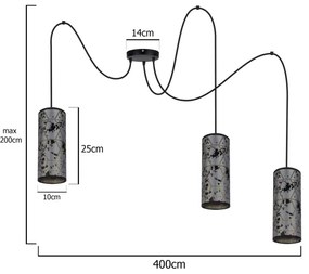 Lustr na lanku AVALO 3xE27/60W/230V pavouk šedá/černá