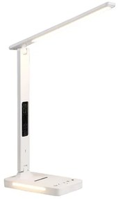 Kožená stmívatelná LED stolní lampa s displejem 7W 350lm, CCT, bezdrátová nabíječka, bílá