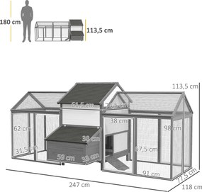 Dřevěný kurník PawHut s hnízdem, rampou, dvojitou ohrádkou, šedý| Aosom