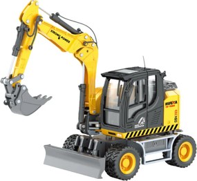 Kolové rypadlo s buldozerem kovové Huina žluté 1:50