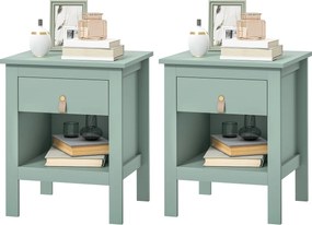 HOMCOM Sada 2 nočních stolků s šuplíkem a otevřenou přihrádkou, moderní styl pro ložnici a obývací pokoj, 45 x 40 x 55 cm, zelená