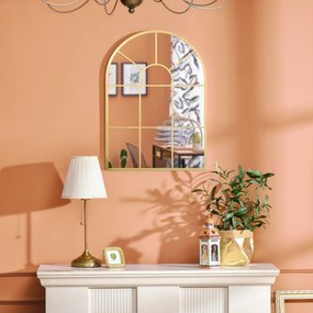 HOMCOM Nástěnné zrcadlo 70x50cm Zrcadlo do okna s kovovým rámem Závěsné zrcadlo do předsíně a dekorace Celoplošné zrcadlo ve zlaté barvě | Aosom.de