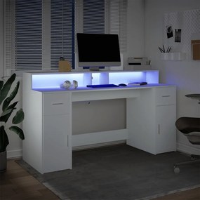 Psací stůl s LED světly bílý 160 x 55 x 91 cm kompozitní dřevo 3309429