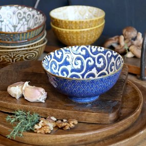 Modrá porcelánová miska s květy uvnitř Arés - Ø12*5,5 cm / 300ml