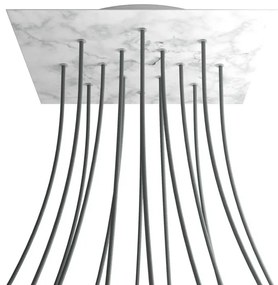 creative cables Čtvercový stropní baldachýn ROSE ONE, 400 mm, 14 otvorů a 4 boční otvory Barva komponentu: Mramor carara, Barva montury: Bílá