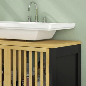 HOMCOM Podložková skříňka pod umyvadlo, koupelnová skříňka se zásuvkami 60 x 30 x 70 cm v černé a přírodní bambusové barvě