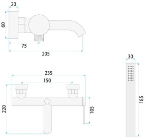 Rea Spot, vanová baterie s ruční sprchovou soupravou, chromová, REA-B2070